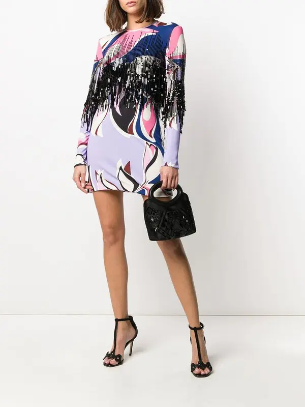 Emilio Pucci Heliconia Print Sequin Fringe Mini Dress In Purple - 40% Off |  Editorialist