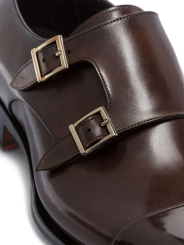 Santoni Double Strap Leather Monk Shoes - Brown