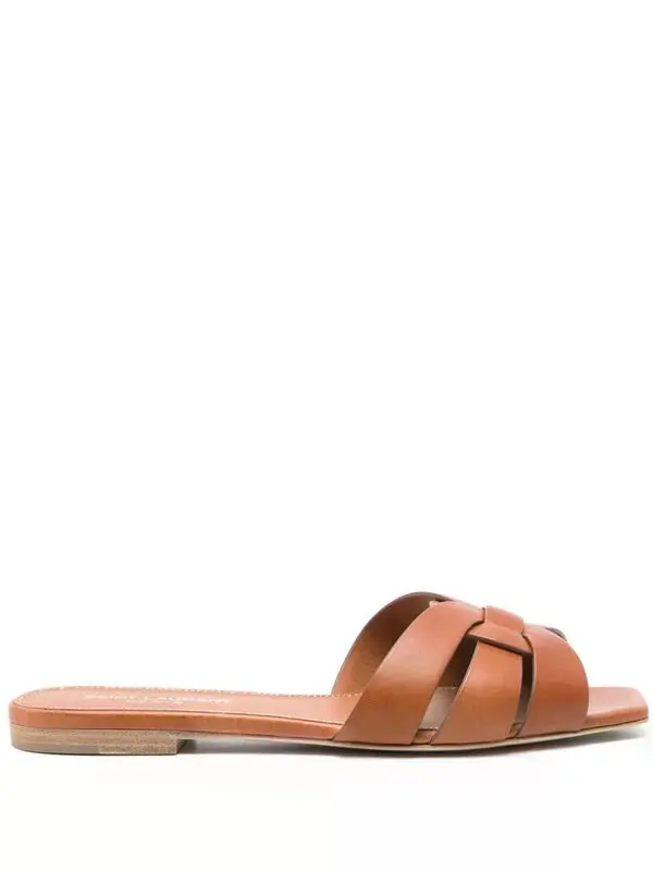 Saint Laurent Tribute Flat Sandals - Neutrals