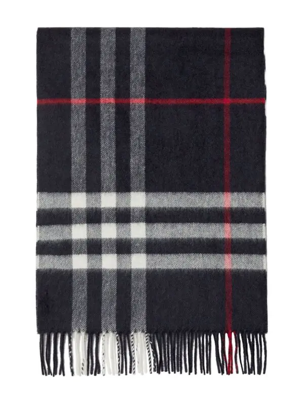 Burberry Fringed Check Cashmere Scarf - Blue