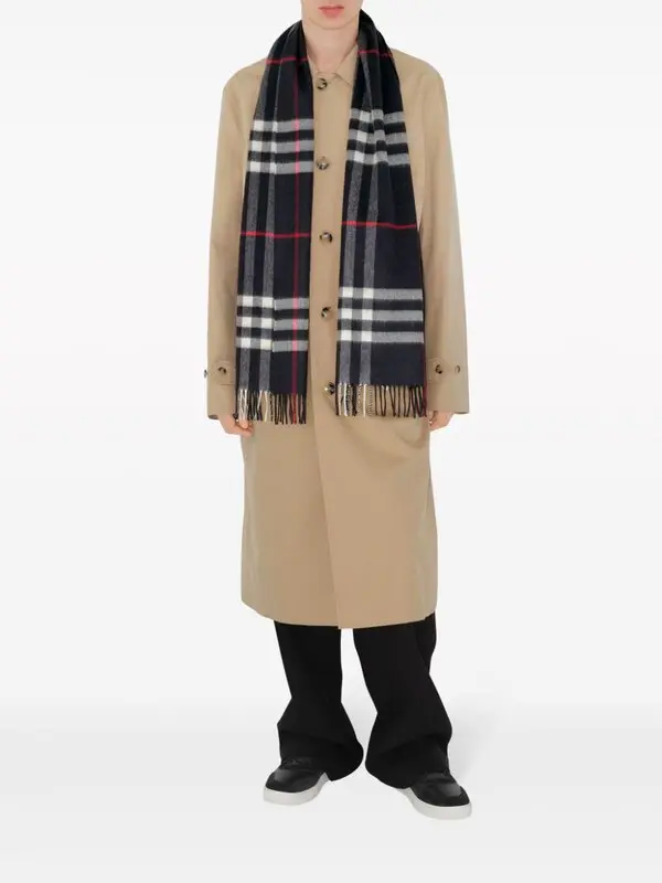 Burberry Fringed Check Cashmere Scarf - Blue