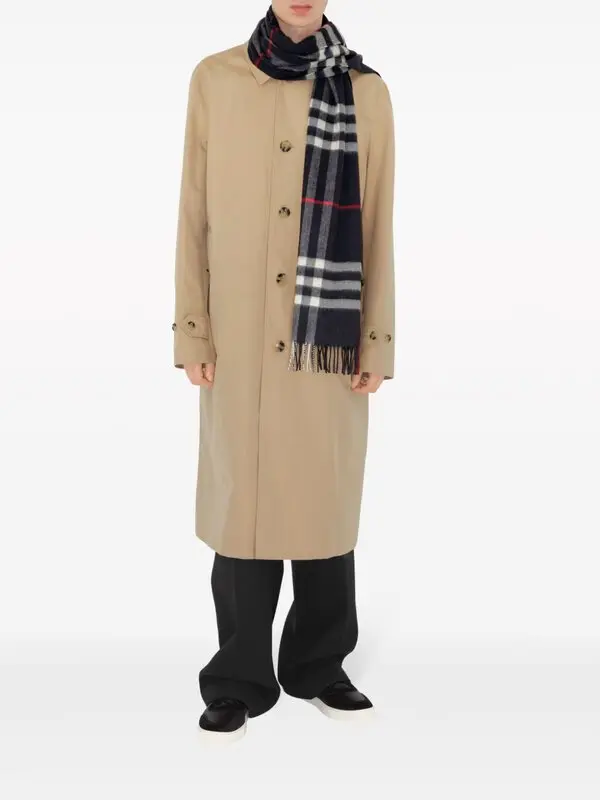 Burberry Fringed Check Cashmere Scarf - Blue