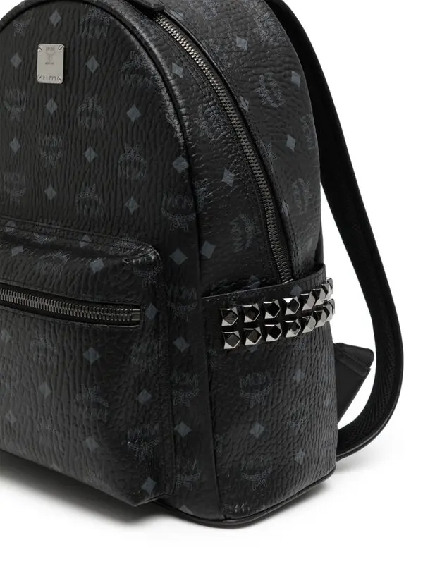 Mcm Leather Logo Print Studded Backpack - Black | Editorialist display picture 1