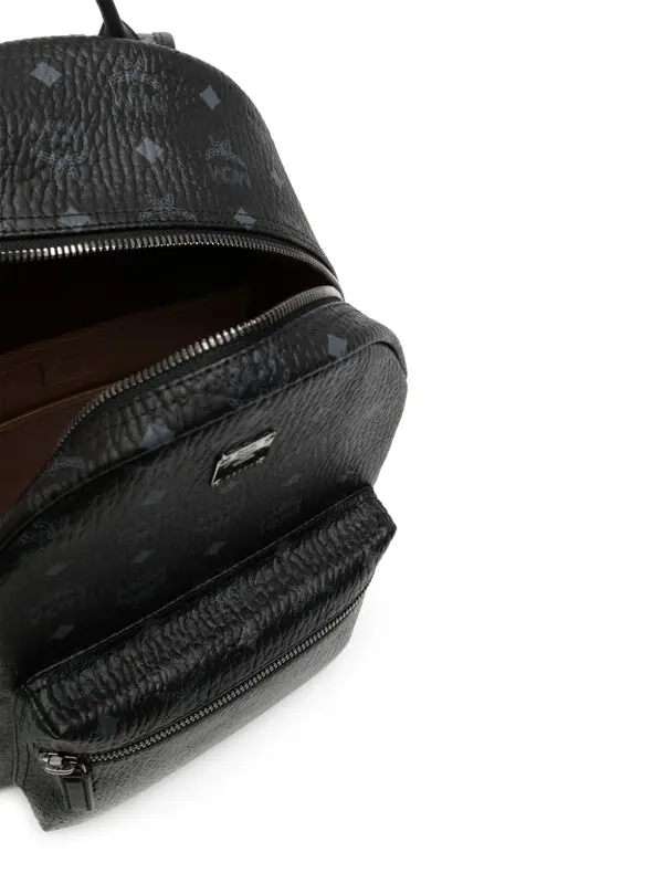 Mcm Leather Logo Print Studded Backpack - Black | Editorialist display picture 3