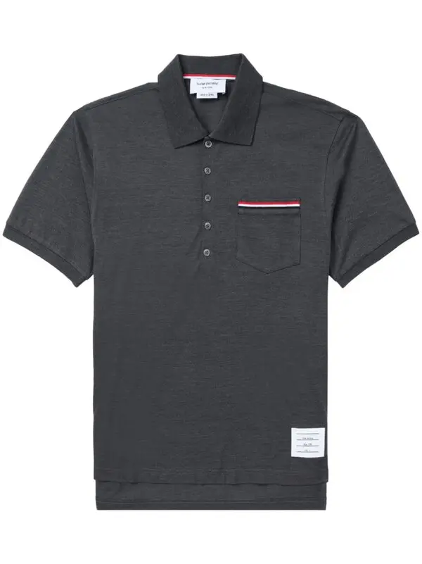 Thom Browne Piqué Polo With Rwb Pocket Trim - Grey