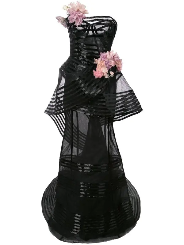 Marchesa Floral-embellished Strapless Gown