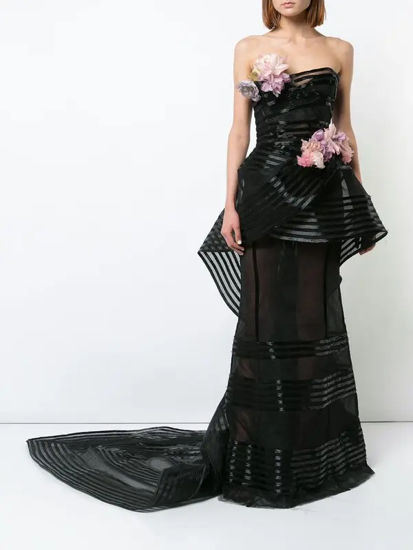 Marchesa Floral-embellished Strapless Gown