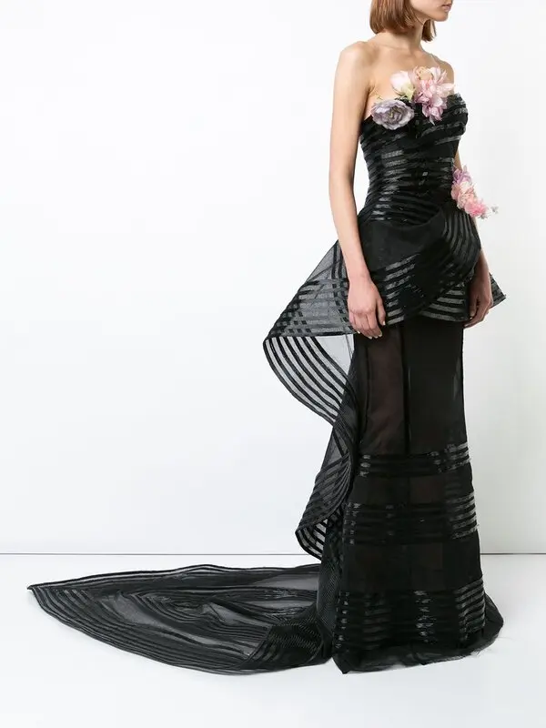 Marchesa Floral-embellished Strapless Gown