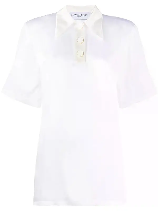 ROWEN ROSE Silk Pointed Collar Shirt - White