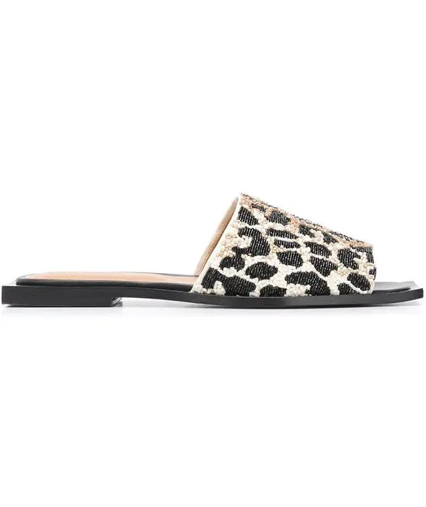 GANNI Leopard-print Beaded Sandals