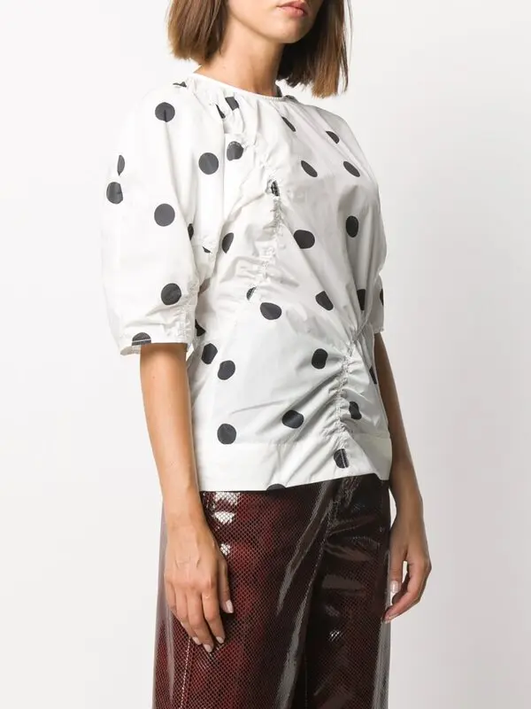 GANNI Polka Dot Gathered Blouse
