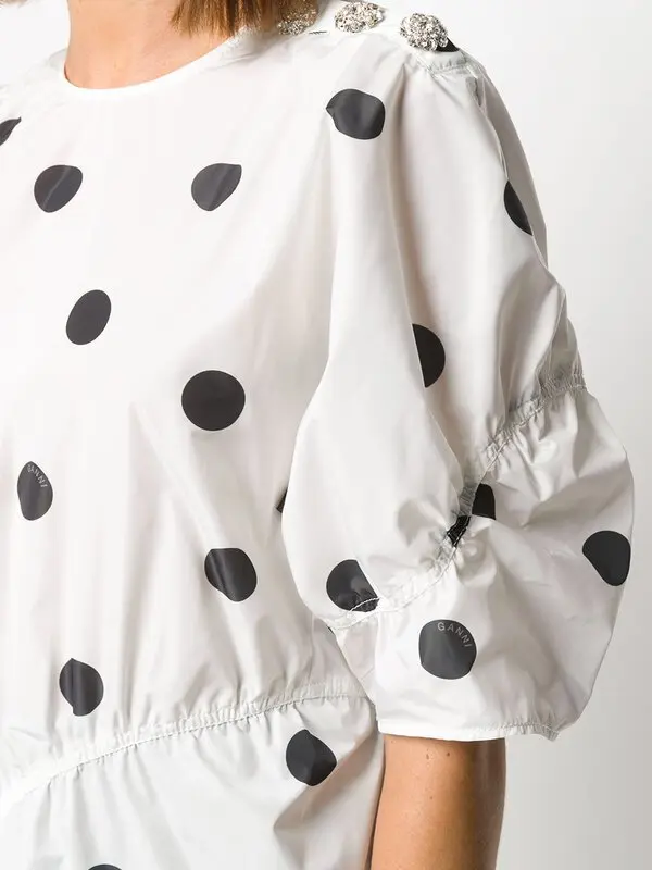 GANNI Polka Dot Gathered Blouse