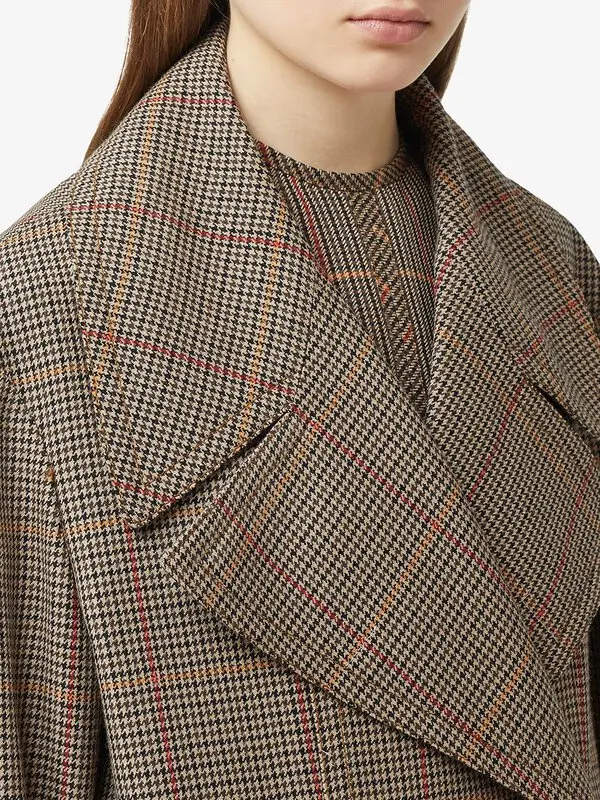 Burberry Houndstooth Check Wool Double-breasted Coat