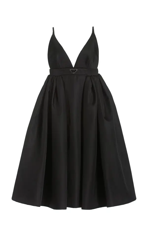 Prada Logo-detailed Nylon Gabardine Midi Dress - Black