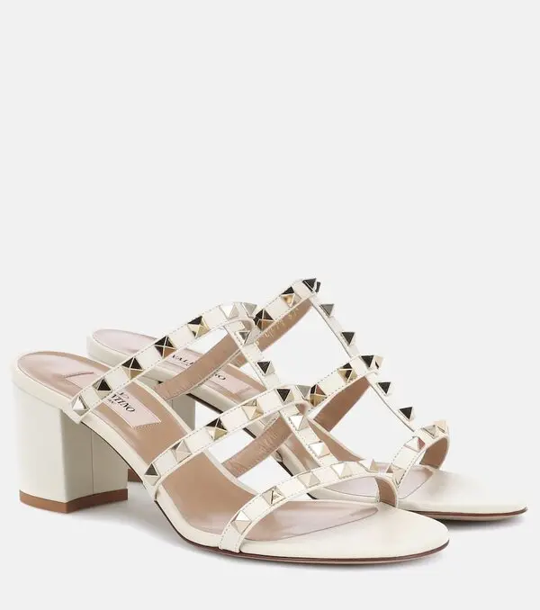 Valentino Garavani Rockstud Spike Leather Sandals - White