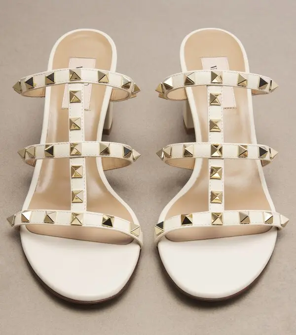 Valentino Garavani Rockstud Spike Leather Sandals - White