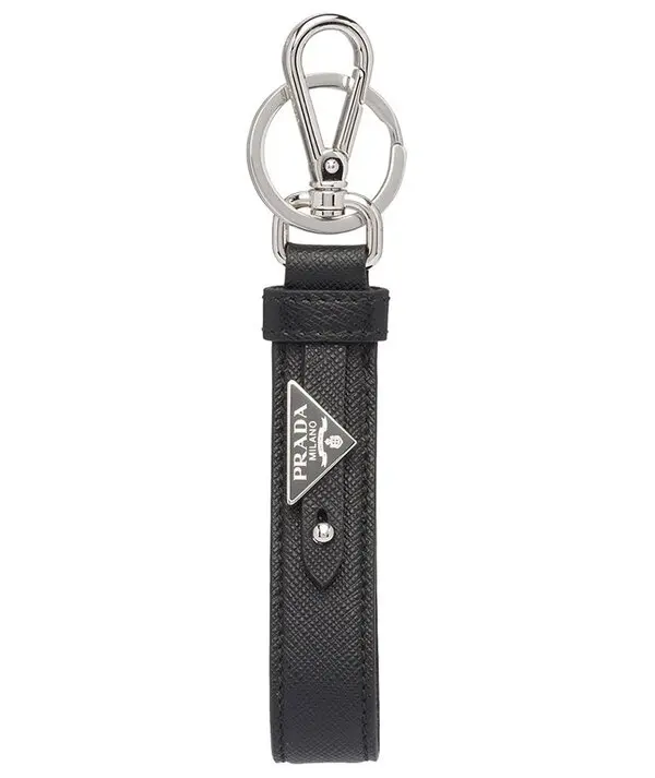 Prada Triangle-logo Leather Keychain - Black