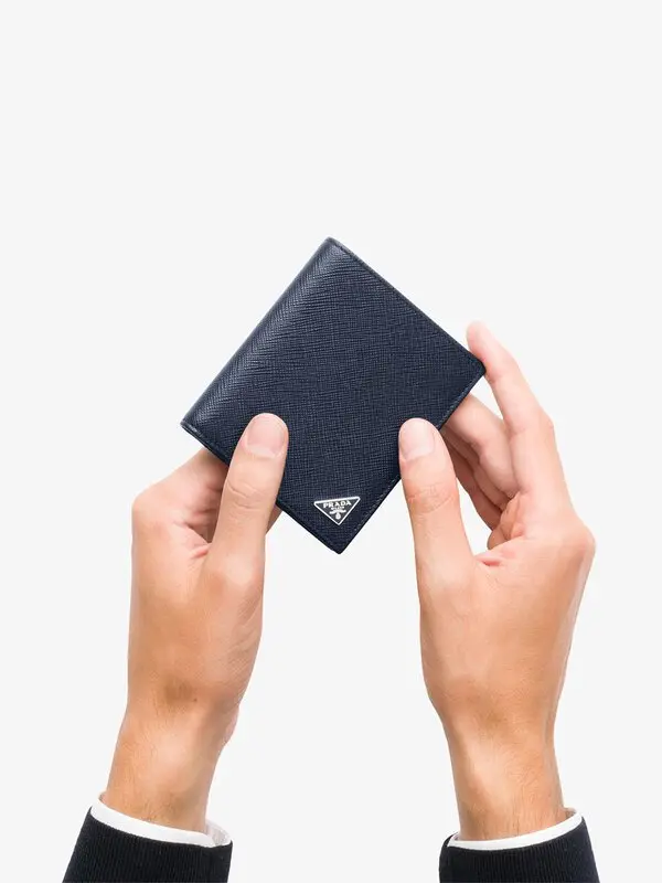 Prada Logo Plaque Bi-fold Wallet - Blue