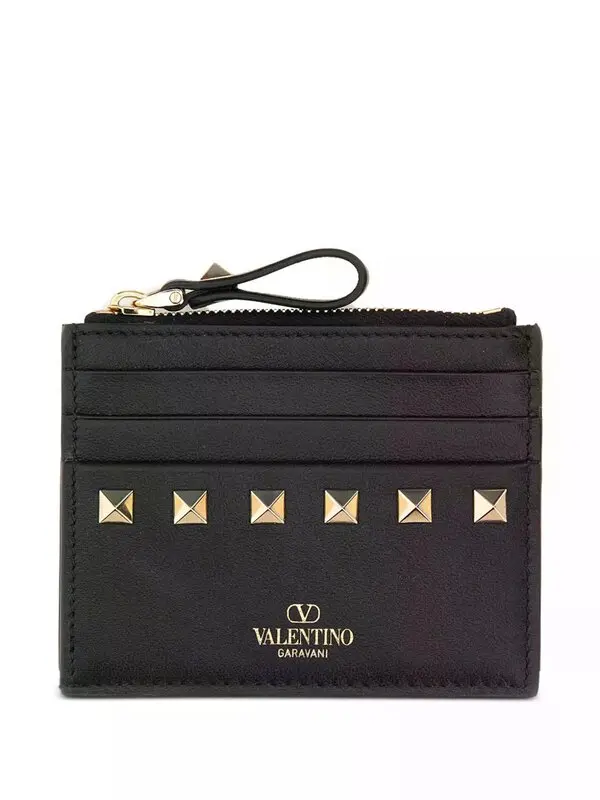 Valentino Garavani Rockstud Zipped Leather Card Holder - Black