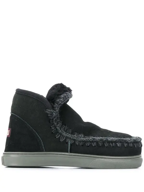 Mou Crochet Stitch-trim Boots - Black