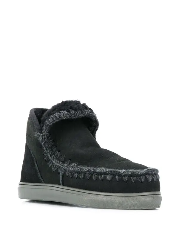 Mou Crochet Stitch-trim Boots - Black