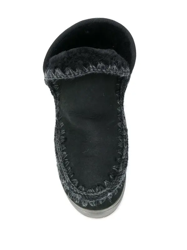 Mou Crochet Stitch-trim Boots - Black