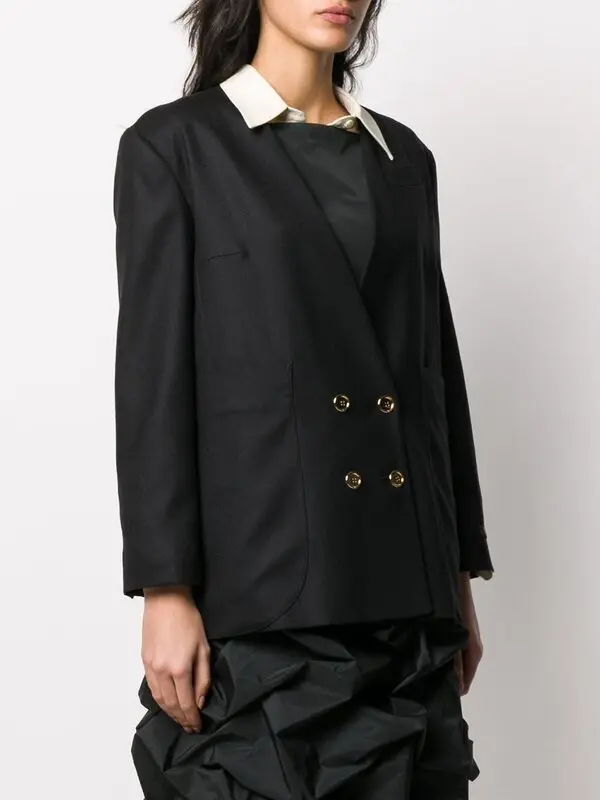 Patou Collarless Double-breasted Blazer - Black