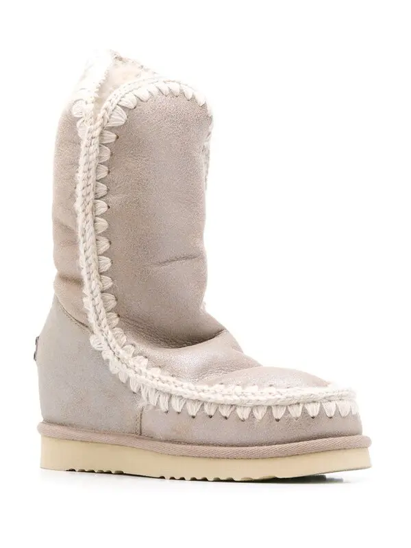 Mou Crochet Stitch-trim Wedge Boots