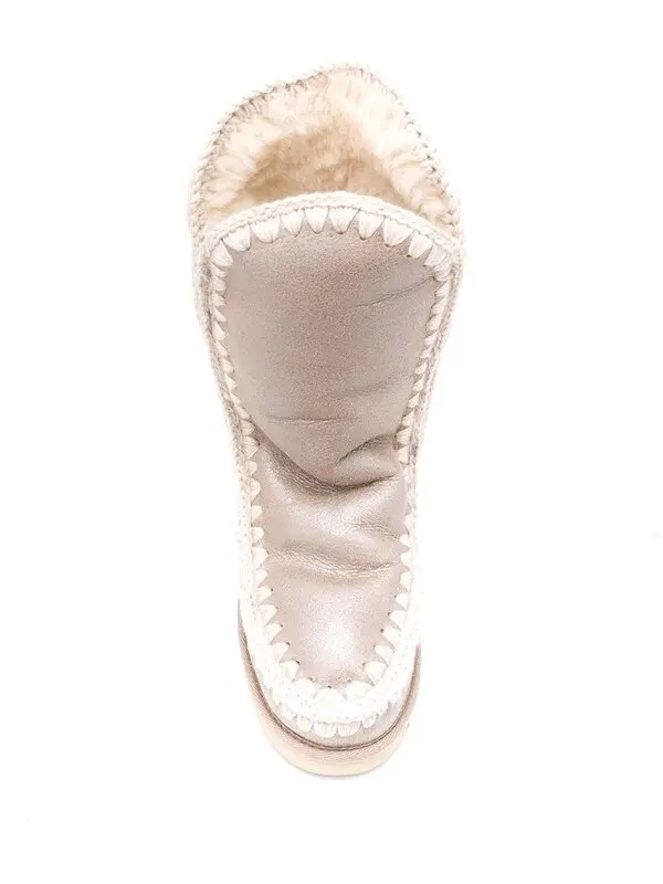 Mou Crochet Stitch-trim Wedge Boots