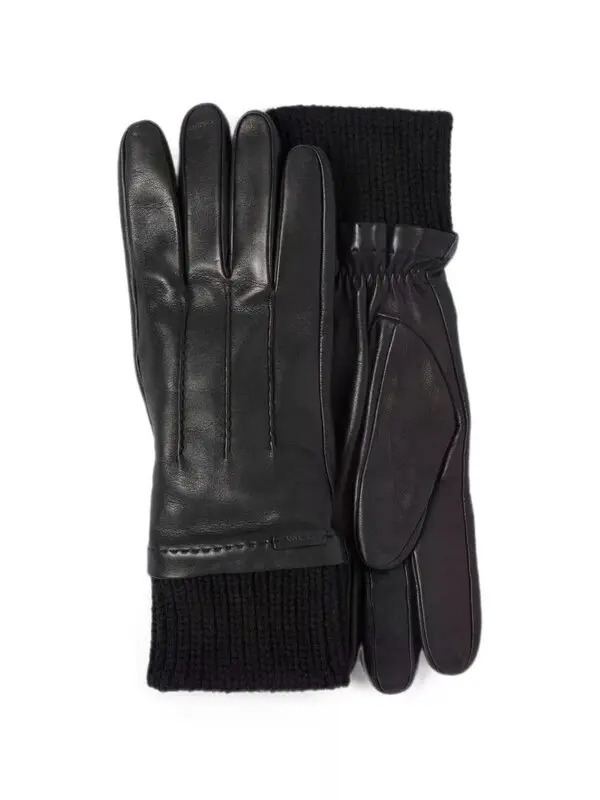 Prada Leather Gloves With Knitted Wrist - Black