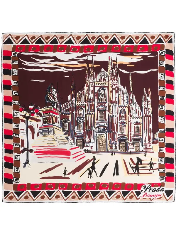 Prada Pittoresque Milan Silk Foulard - Red