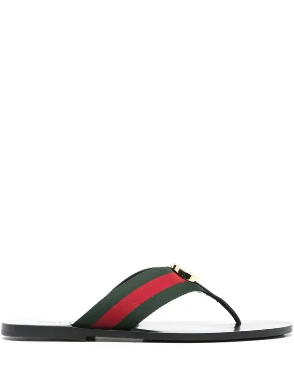Gucci Web Stripe-Embellished Flip Flops - Black | Editorialist display picture 1