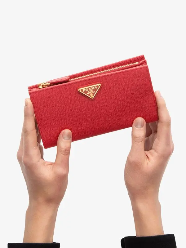Prada Saffiano Bi-fold Wallet - Red