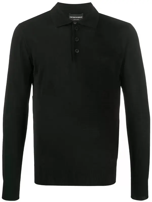 Emporio Armani Long Sleeve Polo Shirt - Black