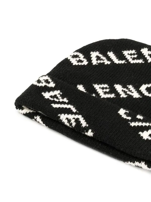 Balenciaga Intarsia-Knit Logo Beanie - Black | Editorialist