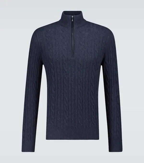 Loro Piana Mezzocollo Treccia Cashmere Sweater - Blue