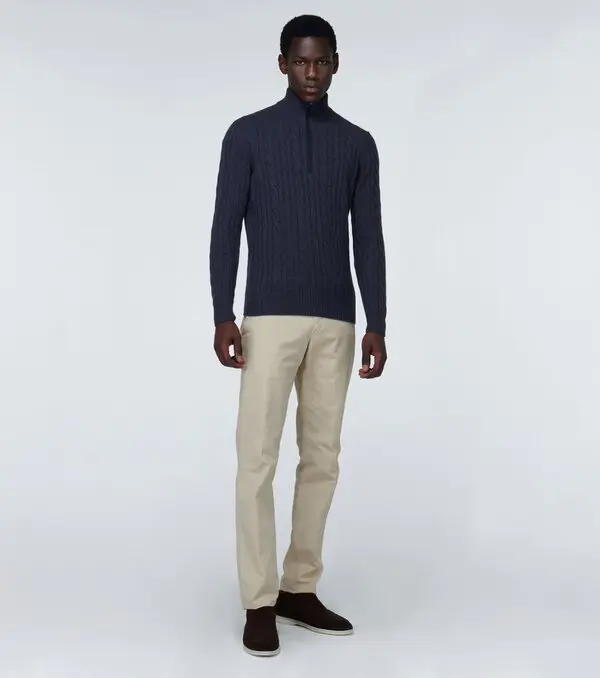 Loro Piana Mezzocollo Treccia Cashmere Sweater - Blue