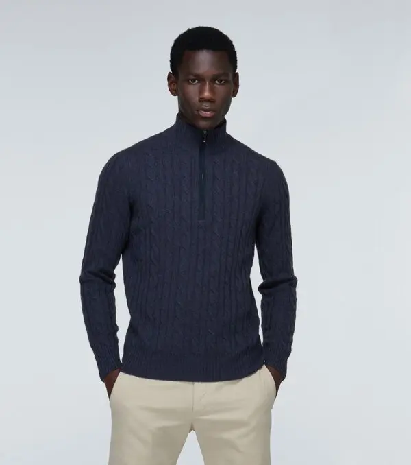 Loro Piana Mezzocollo Treccia Cashmere Sweater - Blue