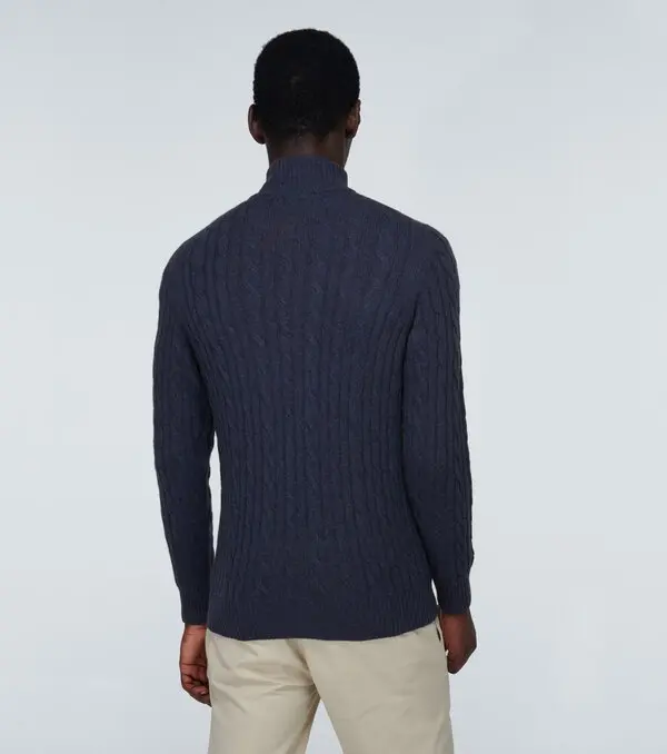 Loro Piana Mezzocollo Treccia Cashmere Sweater - Blue