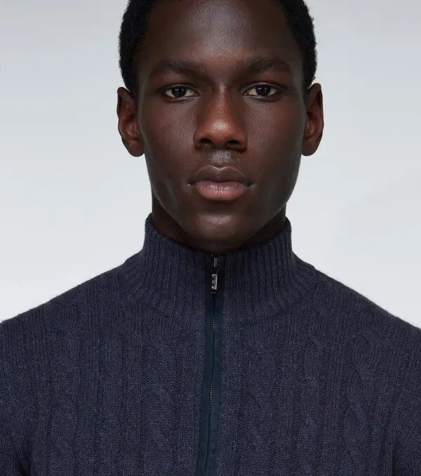 Loro Piana Mezzocollo Treccia Cashmere Sweater - Blue