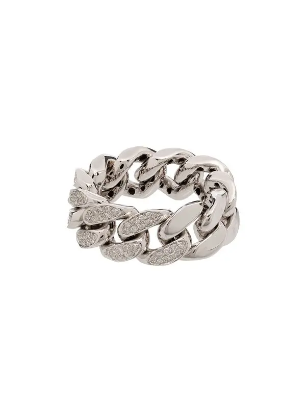 Shay 18k White Gold Pavé Diamond Link Ring - Silver
