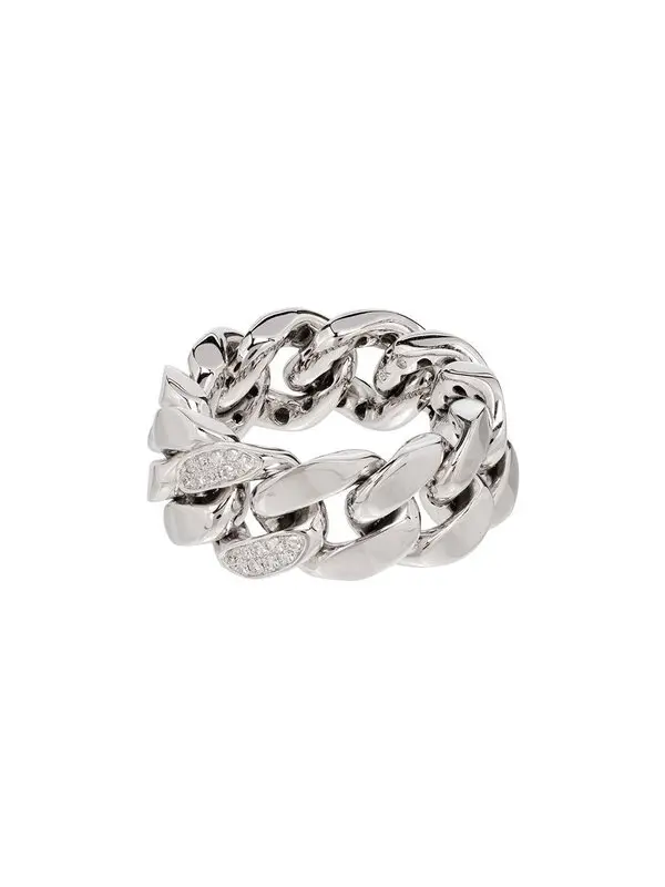 Shay 18k White Gold Pavé Diamond Link Ring - Silver