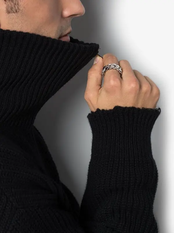 Shay 18k White Gold Pavé Diamond Link Ring - Silver