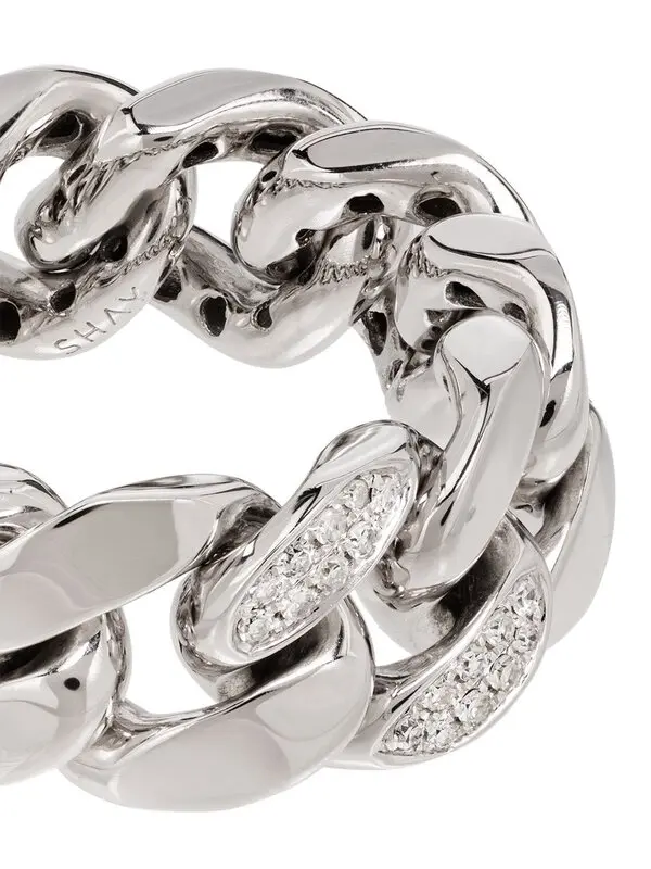 Shay 18k White Gold Pavé Diamond Link Ring - Silver