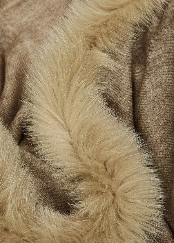 AMA PURE Brown Fur-trimmed Wool Scarf - Olive