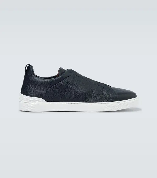 Zegna Triple Stitch Leather Sneakers - Blue