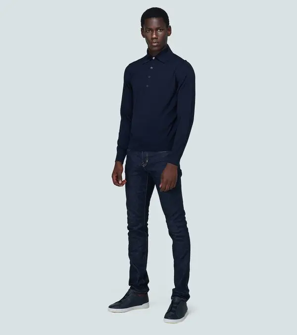 Zegna Triple Stitch Leather Sneakers - Blue
