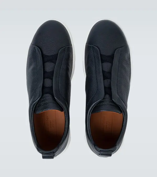 Zegna Triple Stitch Leather Sneakers - Blue