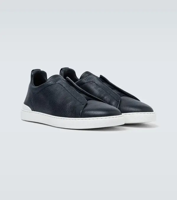 Zegna Triple Stitch Leather Sneakers - Blue