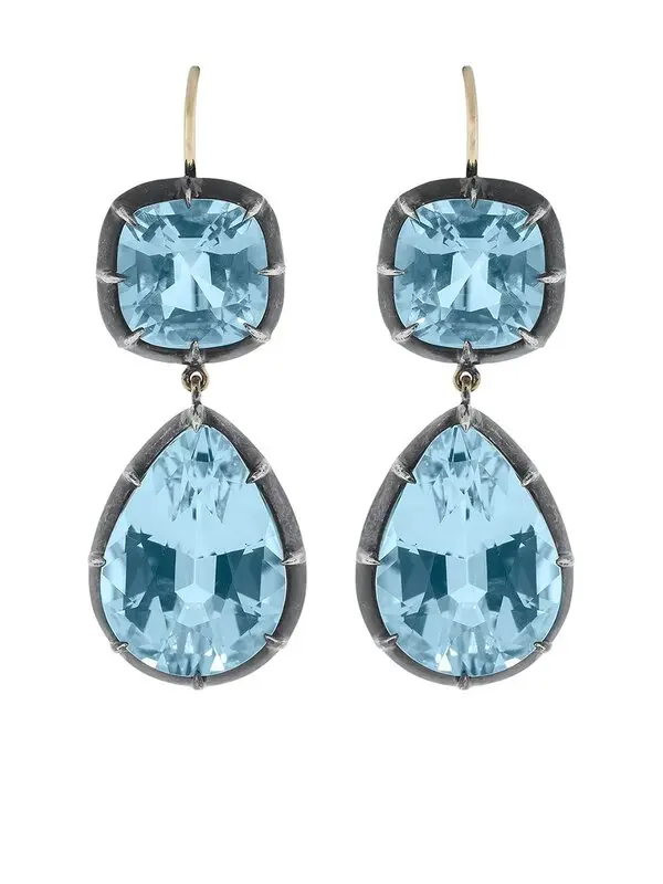 Fred Leighton 18kt Gold Double Drop Topaz Earrings - Blue